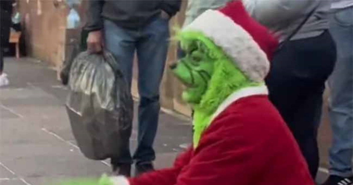Uomo travestito da Grinch preferisce accarezzare un cagnolino anziché ...